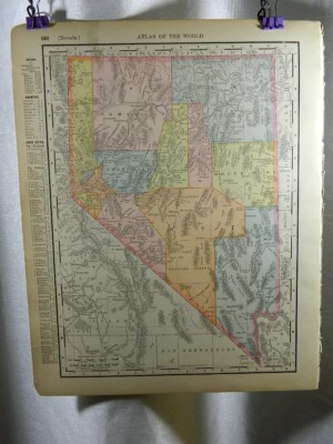 PL5 Antique 1895 World Atlas Map Arizona + Nevada Original Antique ...