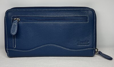 Tignanello Blue Pebble Leather Zip Around Wallet or Clutch w/ ID ...