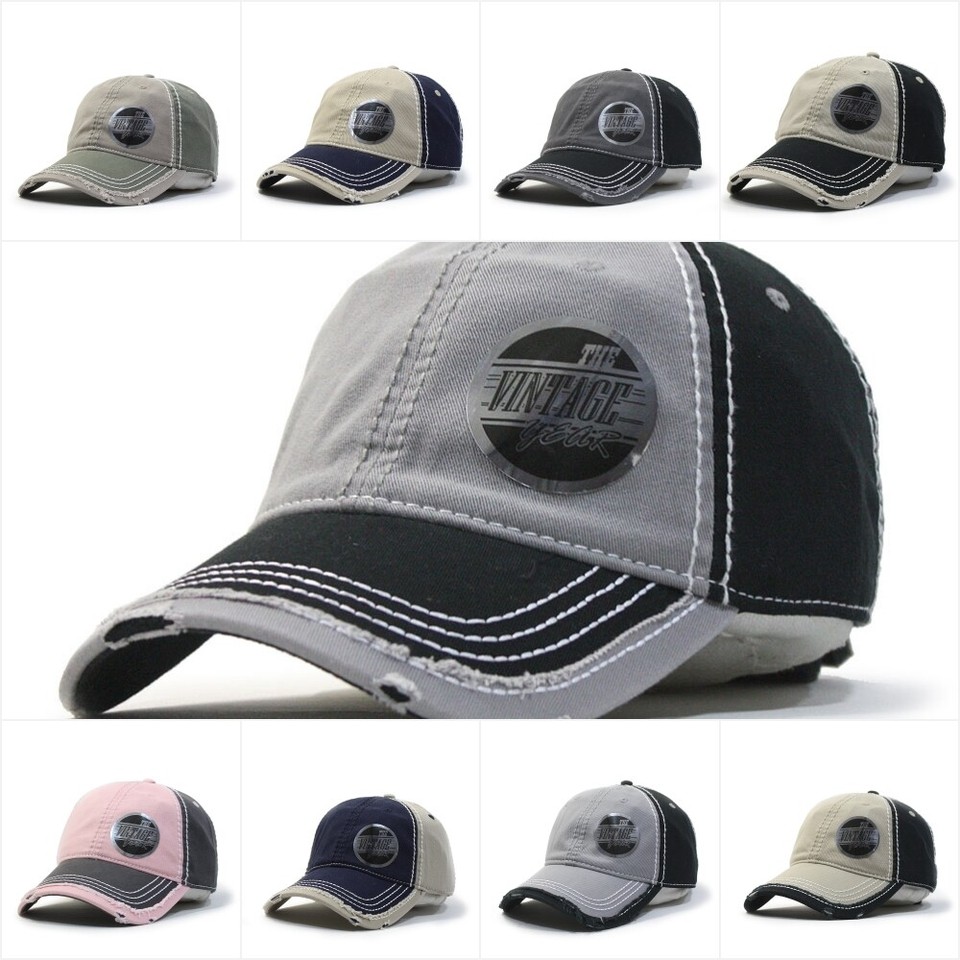 New Vintage Washed Cotton Heavy Stitch Distressed Trim Visor Baseball ...