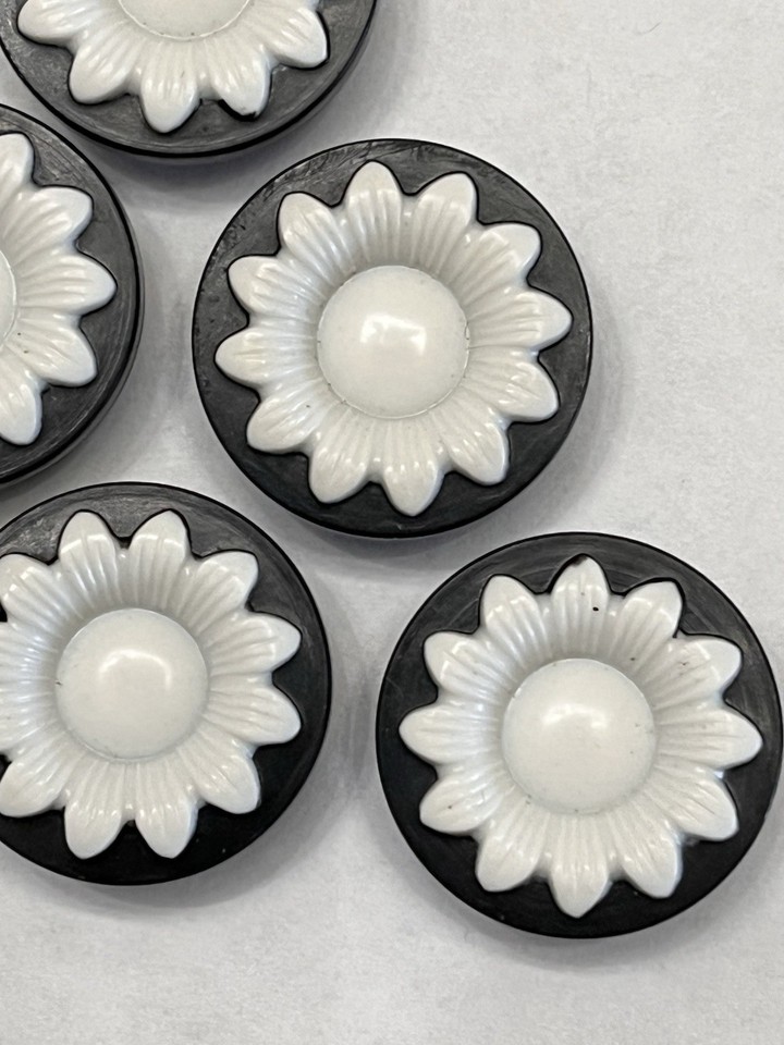 Vintage Set of 6 Black & White COLT #10 DAISY Flower Buttons - 3/4 ...