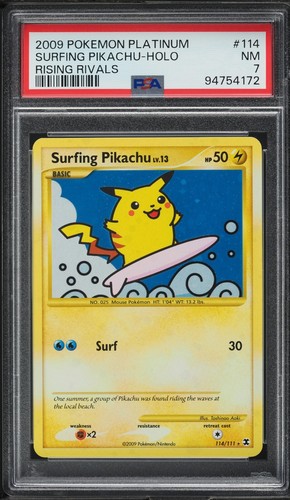 Pokemon Platinum Rising Rivals Holo Surfing Pikachu 114/111 PSA 7 NM ...