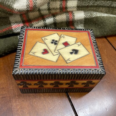 Four Aces Double Deck Playing Card Box Handmade Wood Box Hidden ...