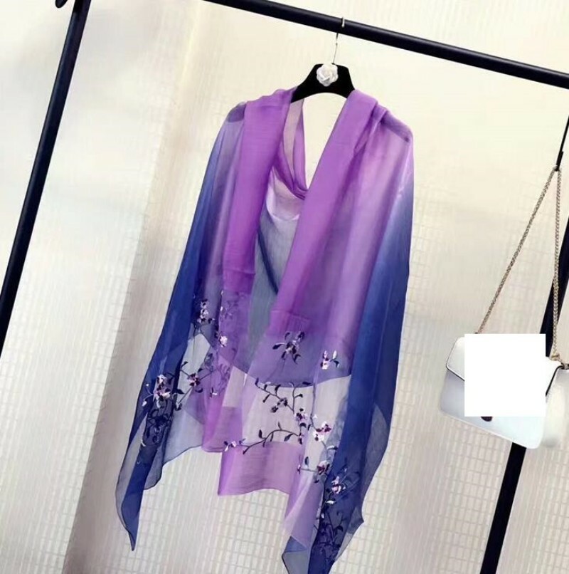Womens Silk Wool Embroidery Shawl Scarves Soft Ethnic Wrap Neck Stole ...