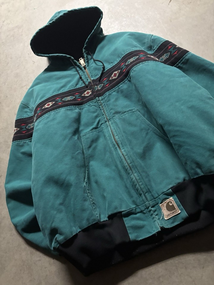 90’s J79 Aqua Carhartt Aztec Hooded Zip Up Jacket | eBay