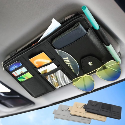 Gray PU Leather Car Sun Visor Organizer Pouch Bag Pocket Card Storage ...