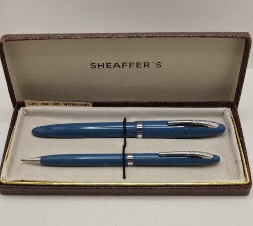 Scheaffer Snorkel Fountain Pen & Pencil Set Vintage Turquoise Blue VG ...