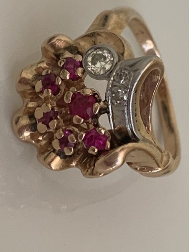 Vintage Antique 14K rose gold Ruby and Diamond Flower Ring Sz 6.5 | eBay