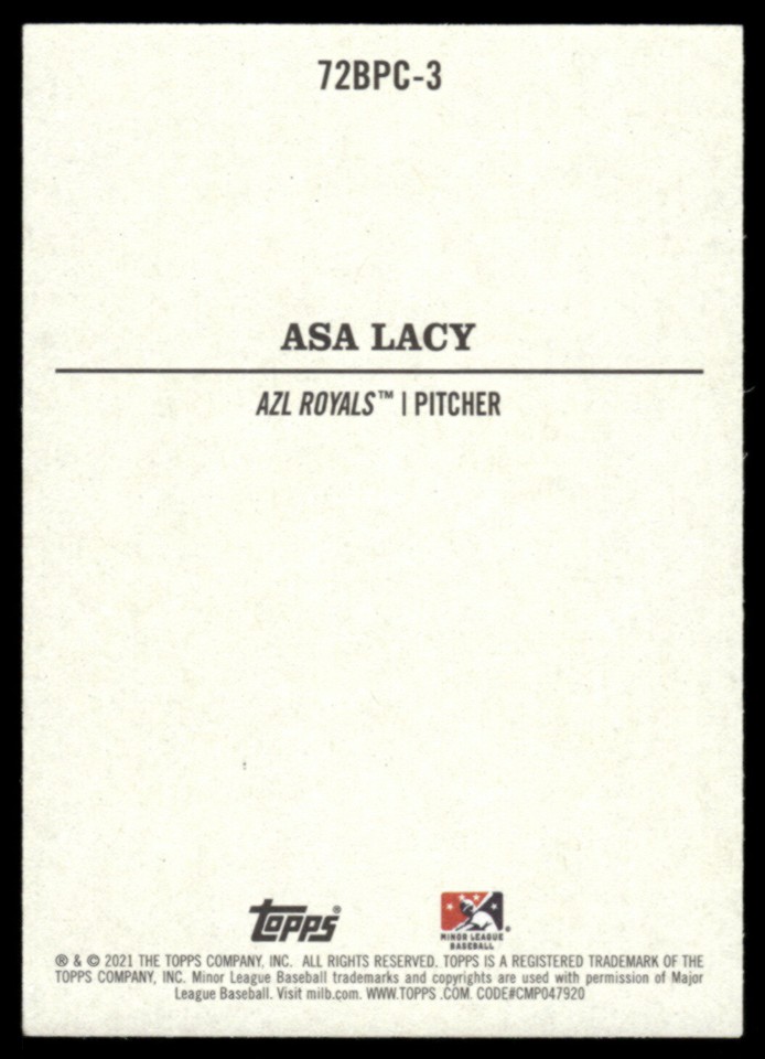 2021 Topps Heritage Minor League #72BPC-3 Asa Lacy 1972 Poster Card | eBay