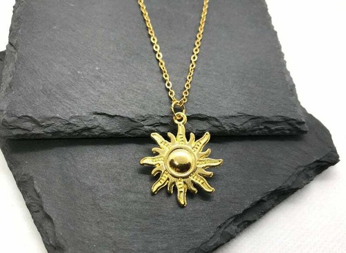 SUN SUNSHINE STAR pendant GOLD plated charm 18K necklace 22" women men ...