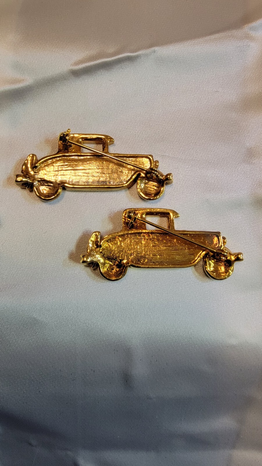 2 Vintage Car Pins Rolls Royce Brooch Crystal Rhinestone Gold Tone ...