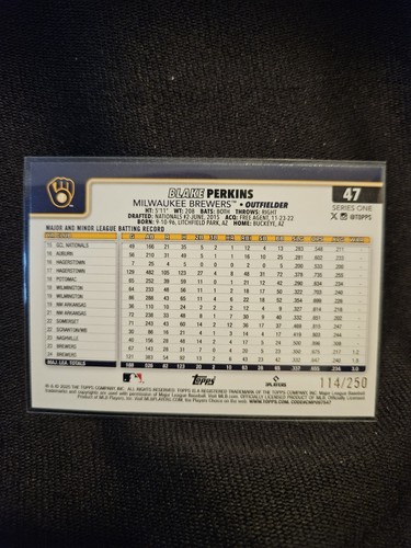 2025 Topps Series 1 Blake Perkins /250 Purple Foil #47 Milwaukee ...