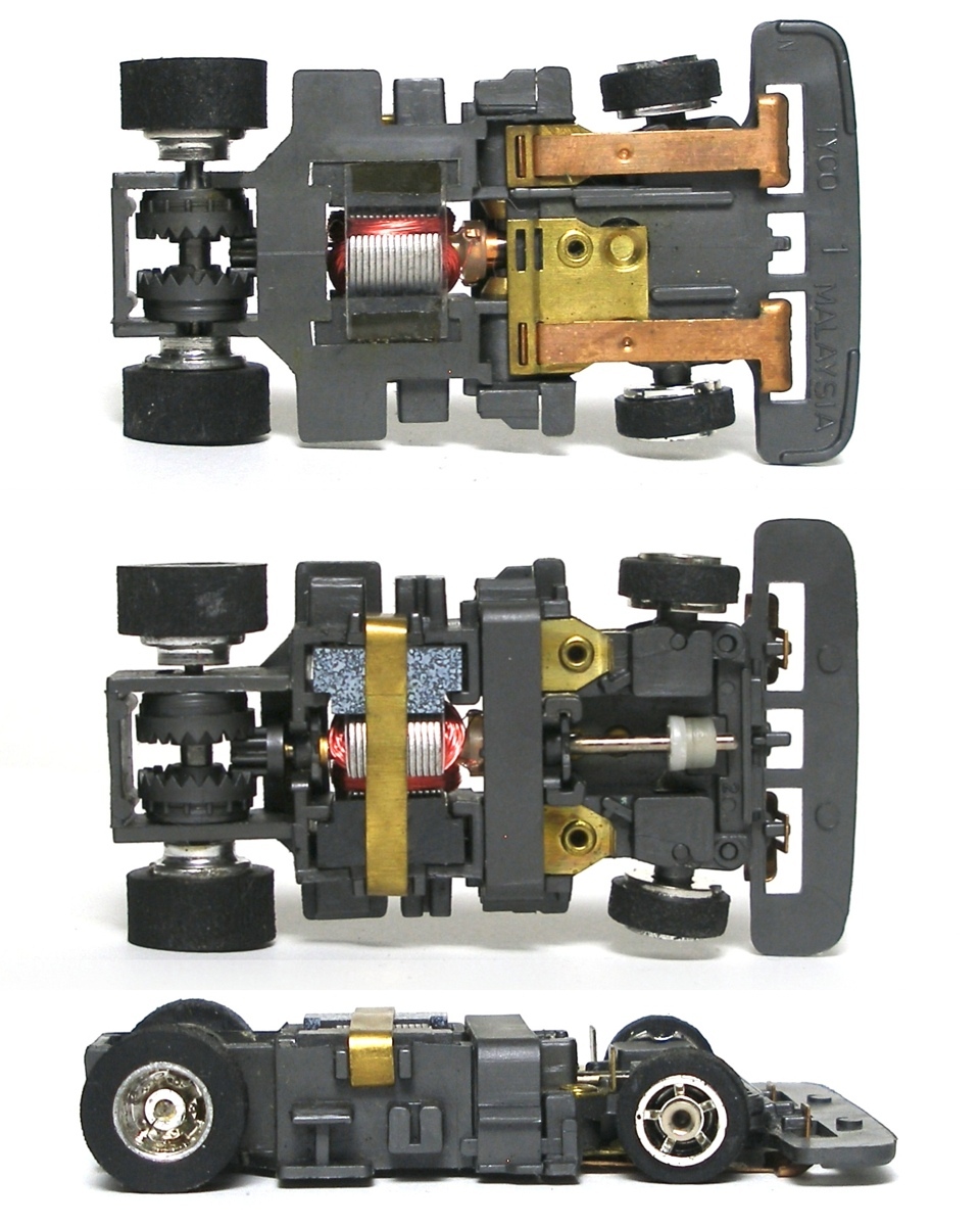 1 1991 TYCO TCR CHROME Deep Dish Wheeled WIDE Slot less Car Chassis ...