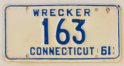 Connecticut 1961 WRECKER License Plate # 163 | eBay