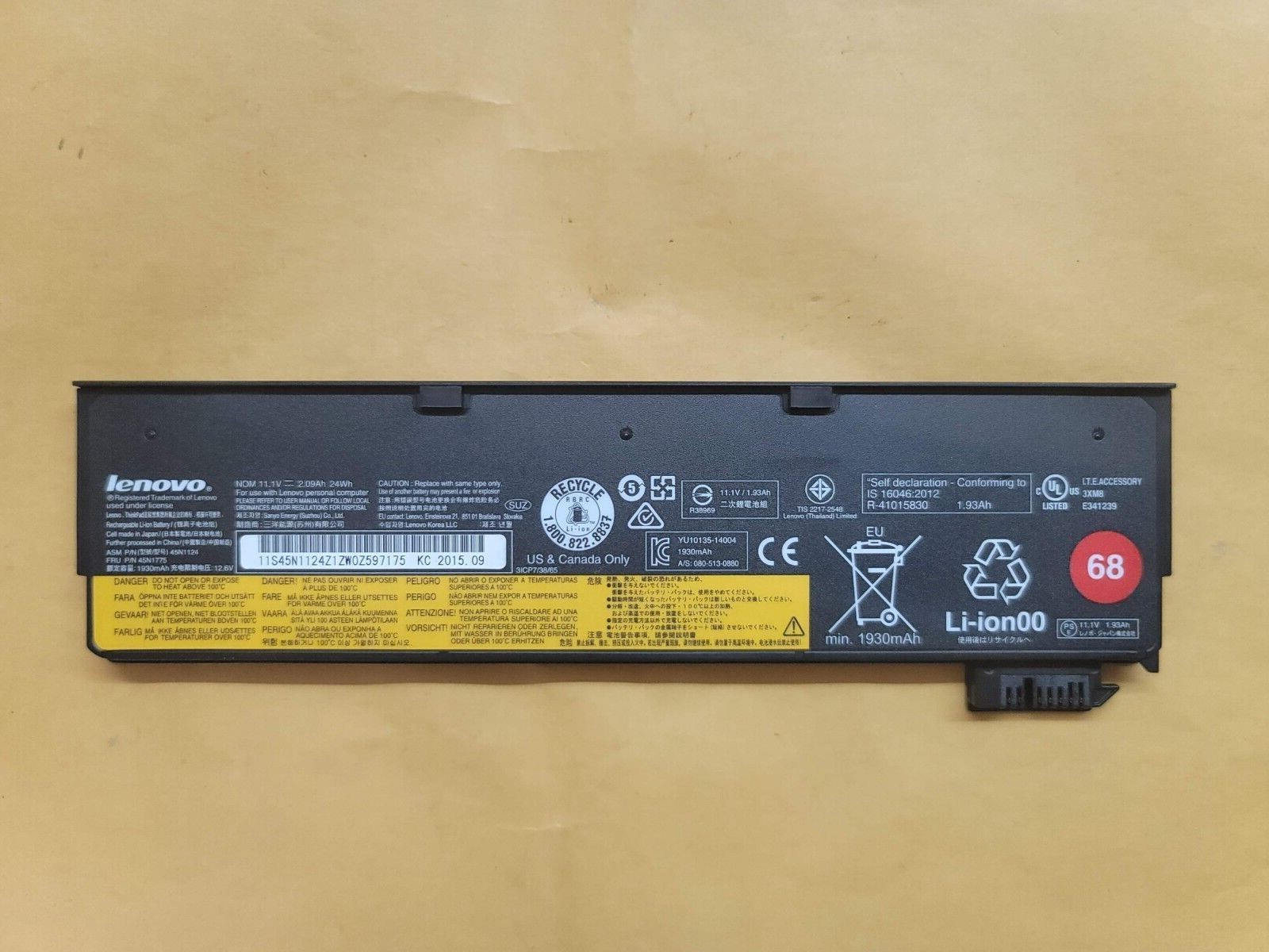 Lenovo ThinkPad X270 12.5" Genuine Battery 11.1V 24Wh 1930mAh 45N1124 ...