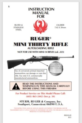 Ruger Mini-Thirty Autoloading Rifle .223 Owner Manual 48 Pages 2005 | eBay