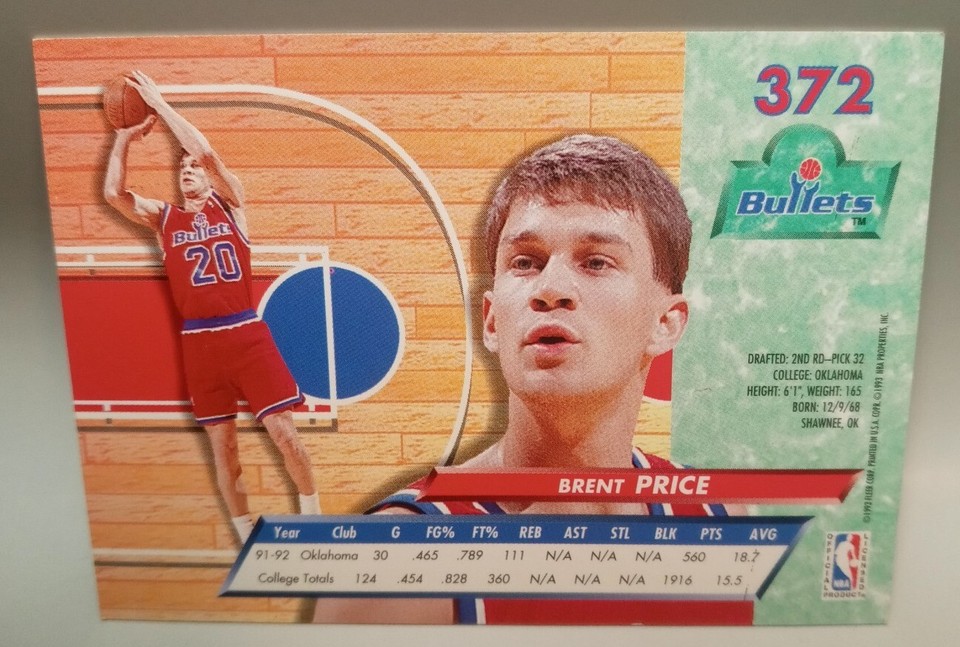1993 Fleer Brent Price Washington Bullets Rookie Card #372 | eBay