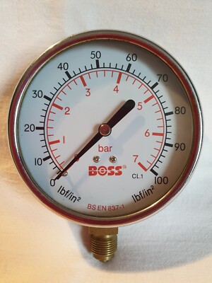 Boss Pressure Gauge BS EN837-1 3/8" BSP Thread 0-7 Bar 0-100Ibf/in2 New ...