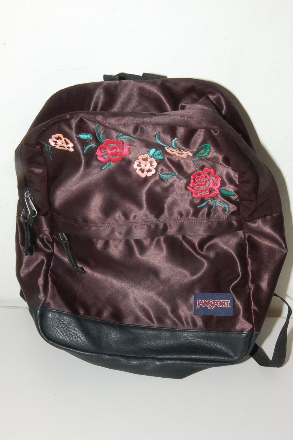 Jansport Black Sample Leather Bottom Roses Embroidery - Gem
