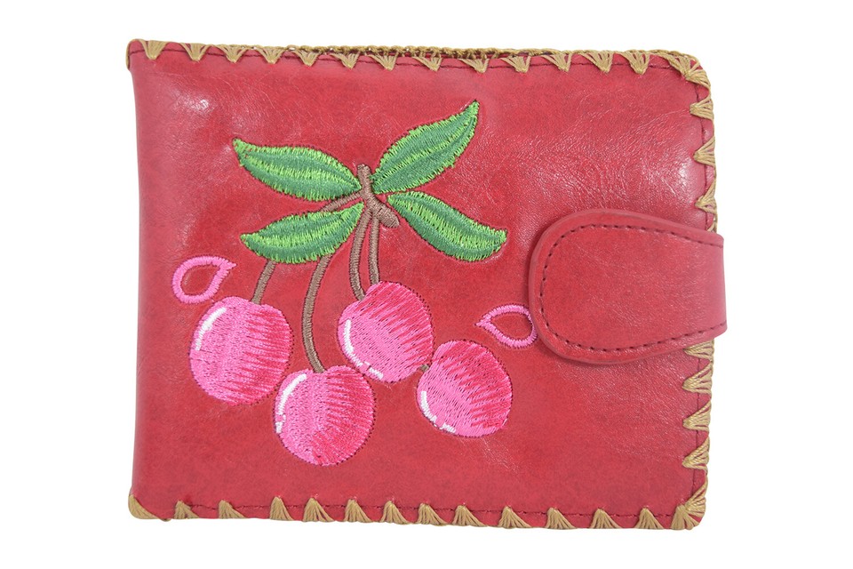 Lavishy Cherry Wallet | Faux Leather Cherries Embroidered Medium Bi ...