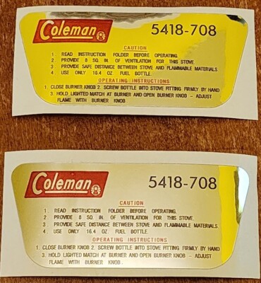 ONE BRAND NEW COLEMAN 5418-708 PROPANE STOVE FOIL STICKERS DECAL FREE ...
