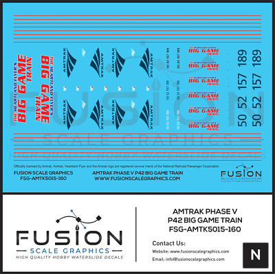 N Scale Amtrak Phase V P42 Big Game Train Locomotives Decal Set | eBay