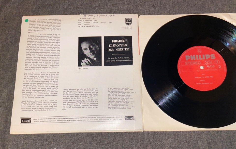 Philips hi-fi stereo 836 274 VZ Grumiaux: Bach: Partita no. 2 for ...