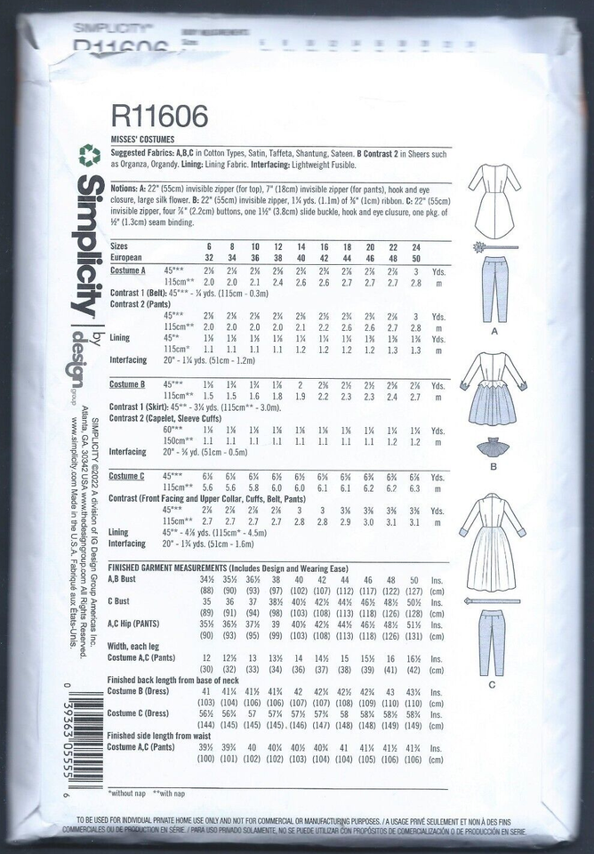 New/Uncut Simplicity R11606 Misses Costume Witch Pattern 3 Variations ...