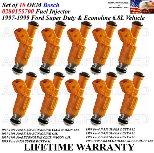 OEM Bosch Set Of 10 Genuine Fuel Injectors For 1999 Ford F-350 SUPER ...
