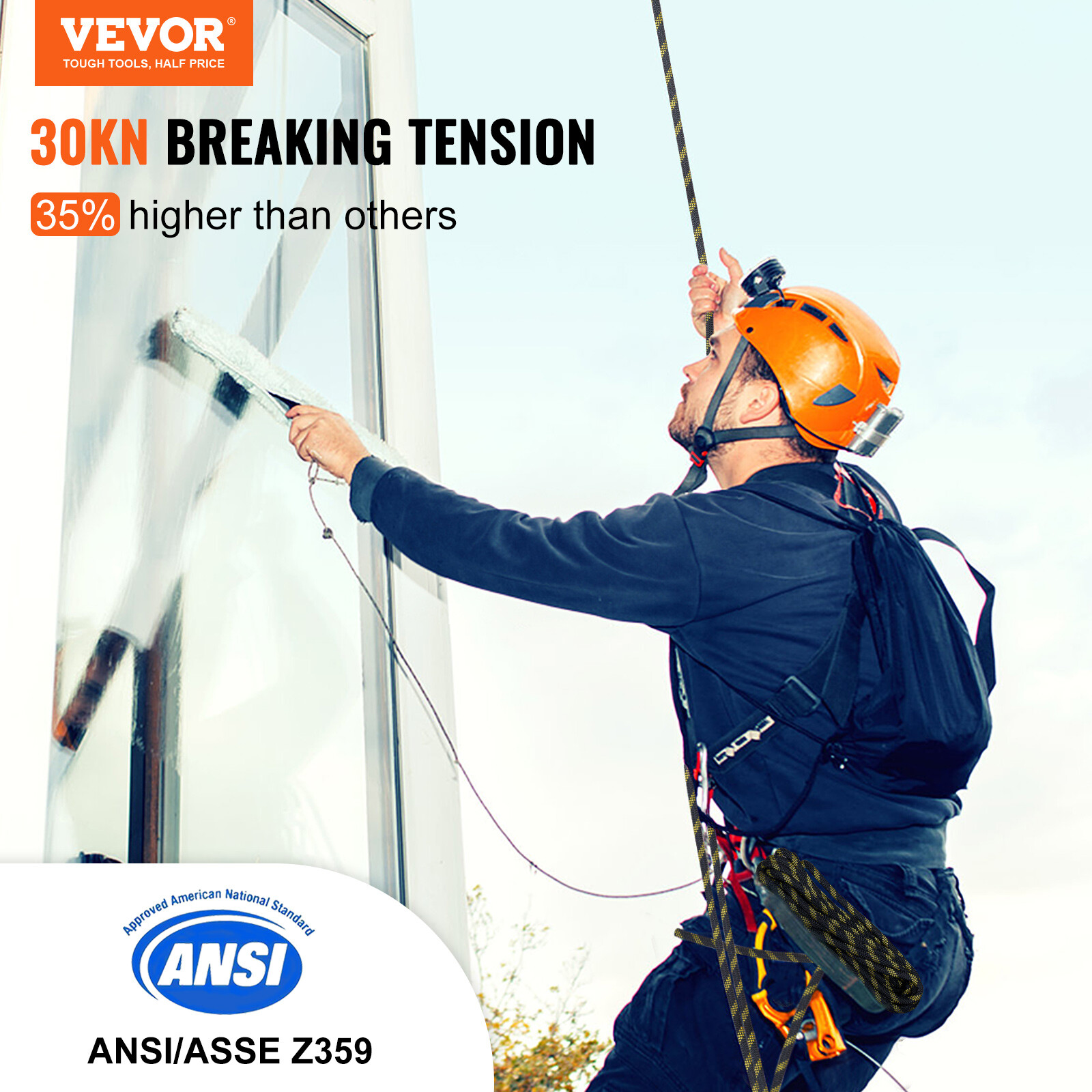 VEVOR Vertical Lifeline Assembly 0.55'' x 25' Fall Protection Rope 30 ...