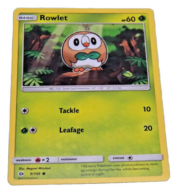 Rowlet (2016) Pokémon Card - Sun & Moon Base Set Pokémon TCG 9/149 NM ...