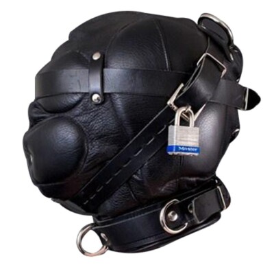 Halloween Sensory Deprivation Mask, Black Leather BDSM Hood for ...