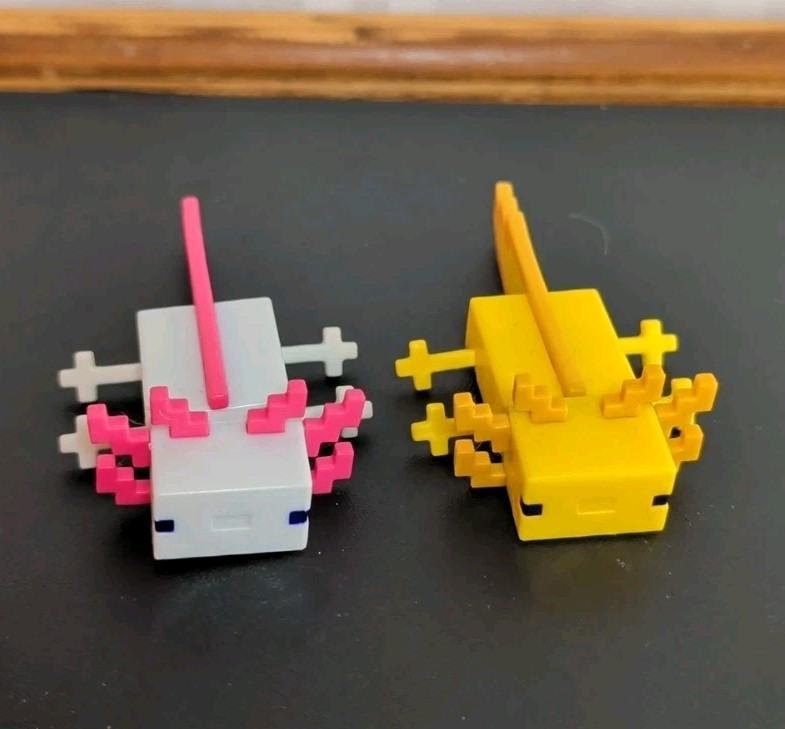 Set Of 2 Yellow Pink Axolotl Figure Mojang Minecraft Replacement Mattel ...