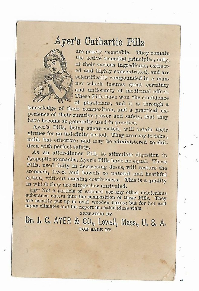 1880 Quack Medicine Trade Card Ayer's Cathartic Pills Dr JC Ayer Lowell ...