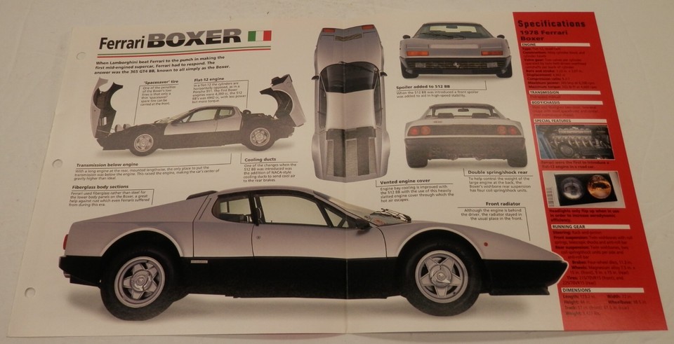 Ferrari Boxer 1971-1984 w/ '78 Berlinetta Pics Spec Sheet IMP HOT CARS ...