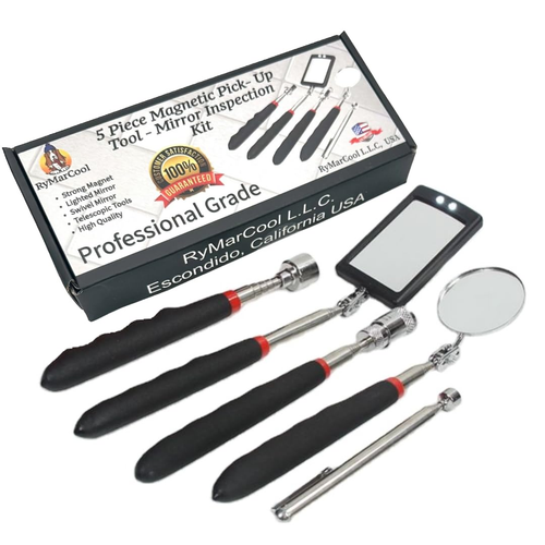 Inspection Mirror and Magnet KIT with Magnetic Pick-Up Tools. 5 Piece ...