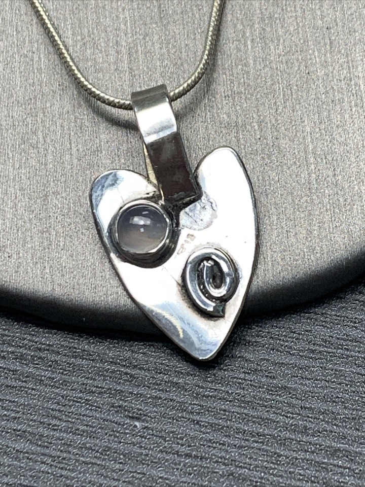 Vintage Charles Skiera Signed Sterling Silver Moon Stone Heart Necklace ...
