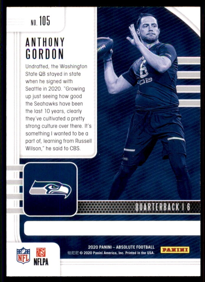 2020 Panini Absolute Anthony Gordon Rookie Seattle Seahawks #105 | eBay
