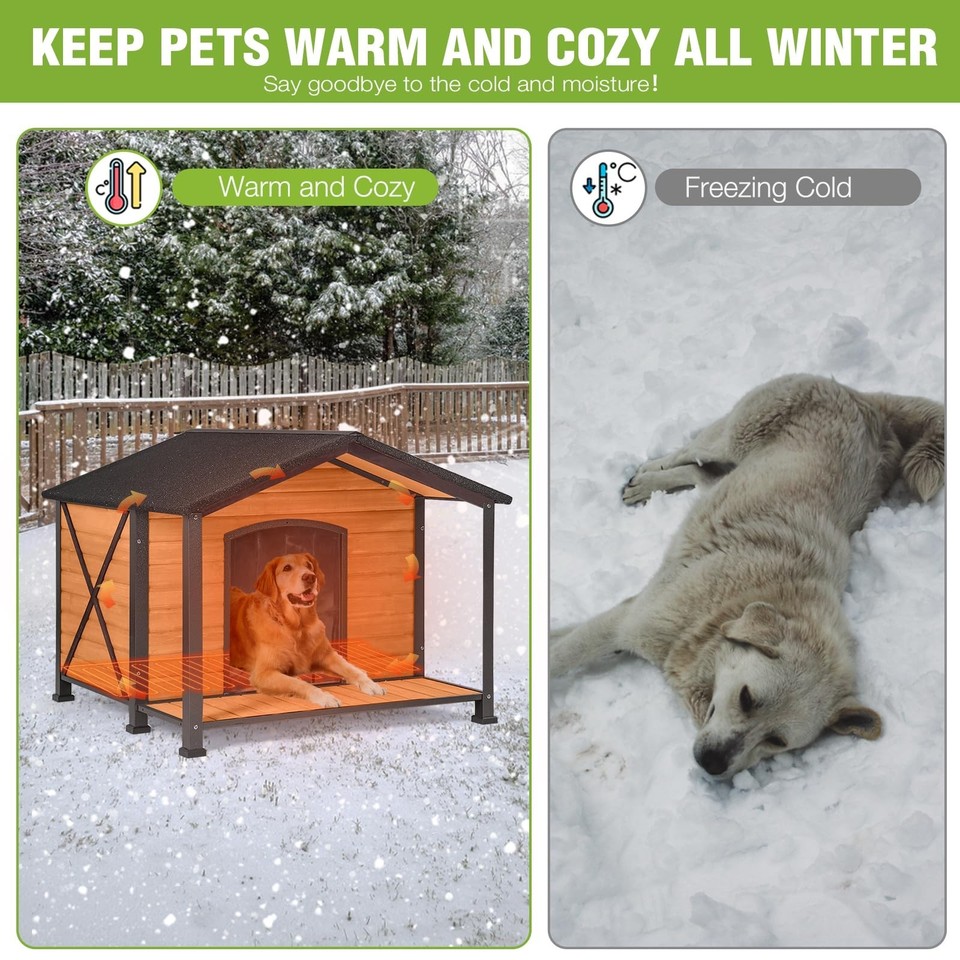 Large Heated Dog House Outdoor Insulated Dog House with Heating Pad ...