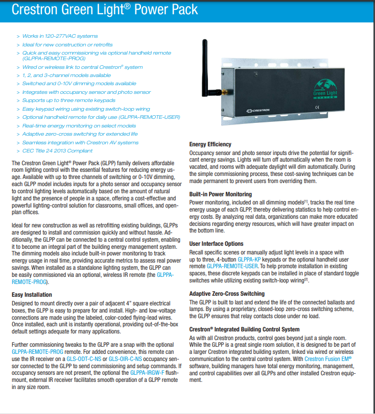 NEW CRESTRON GLPP-DIMFLVCN-PM Green Light System Power Pack Dimmer | eBay