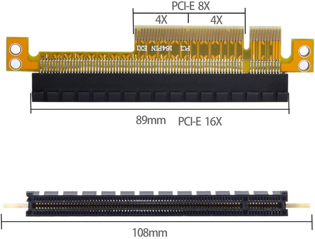 PCI-E Express 8X to 16X Extender Converter Riser Card Adapter Male to ...