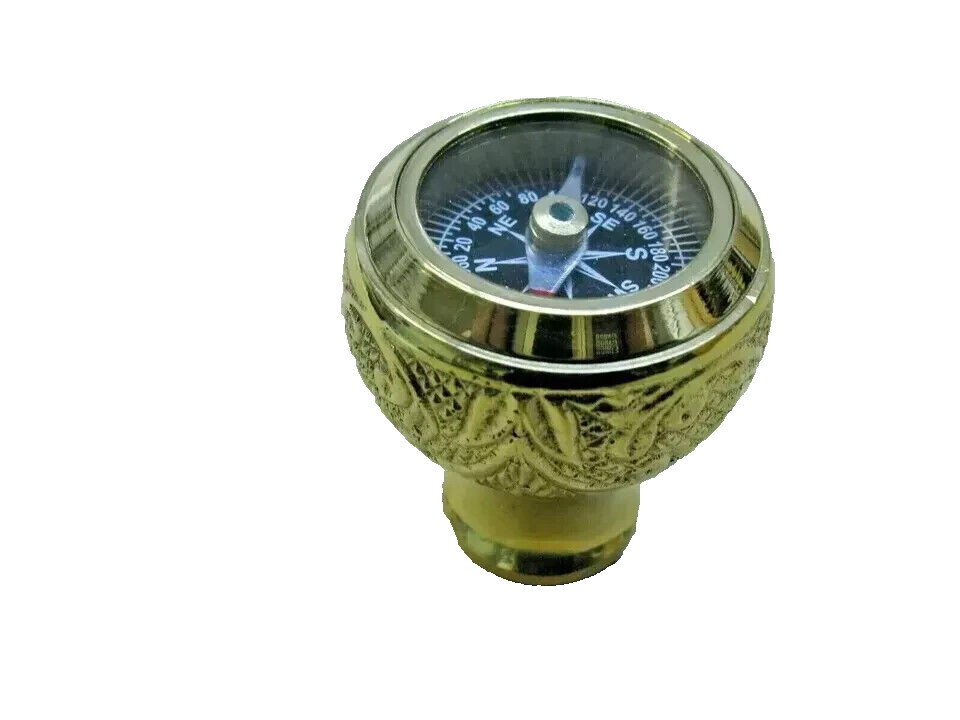 Handmade walking stick Cane compass Head Brass Handle… - Gem