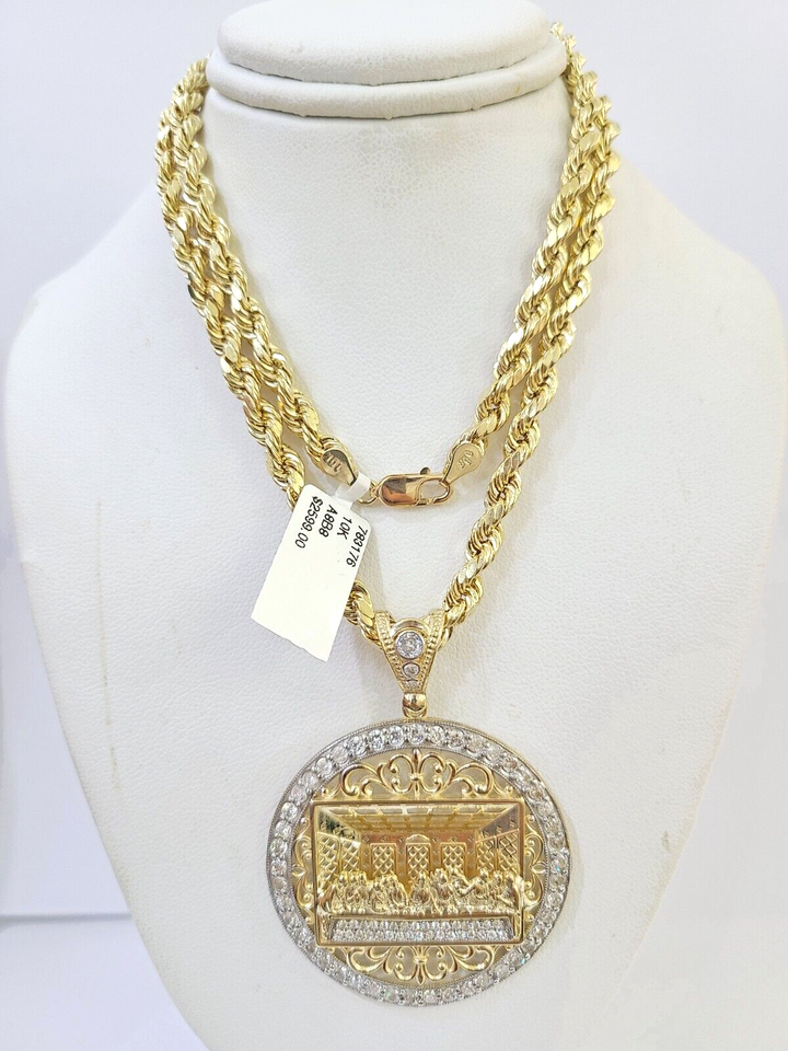 10k Gold Rope Chain Last Supper Charm Pendent SET 5mm 24 Inches | eBay