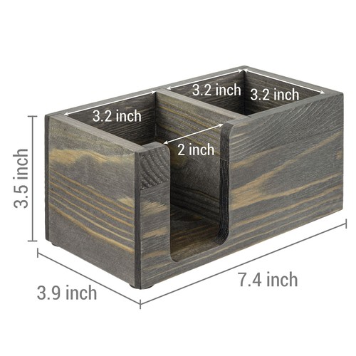 Gray Wood Office Desktop Storage Caddy, Sticky Note & Stationery Holder ...