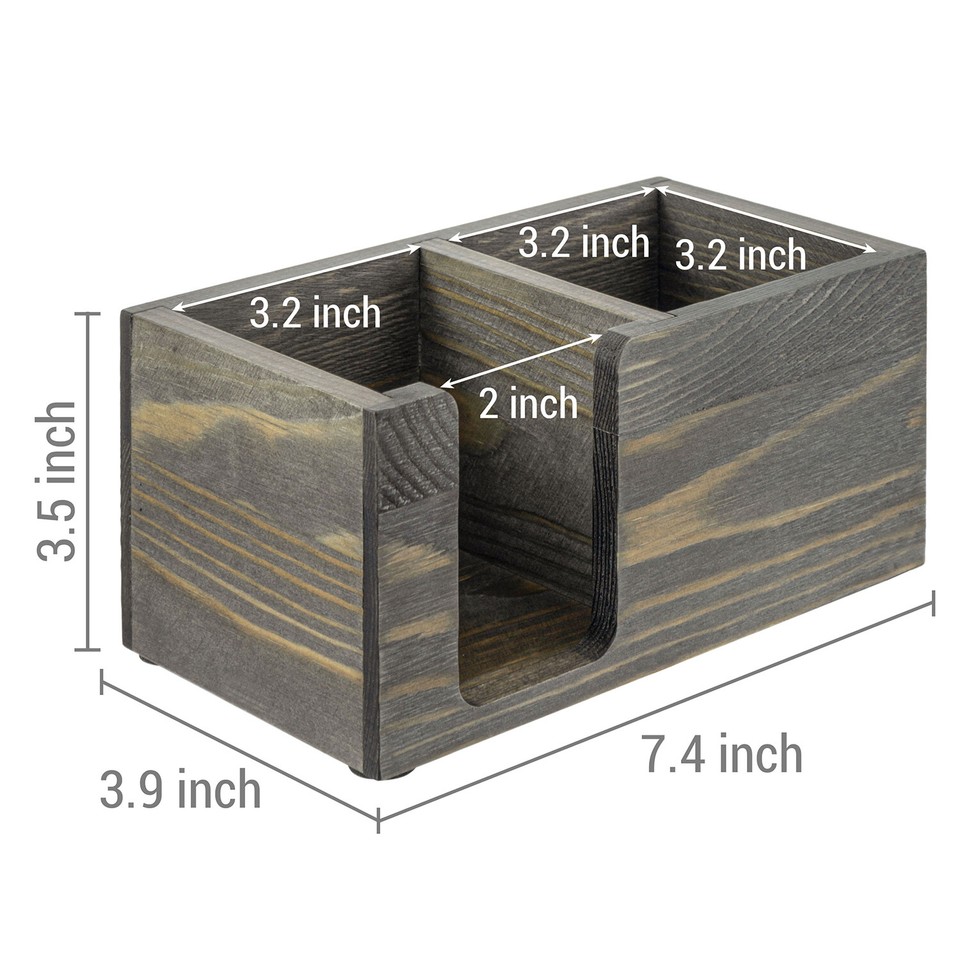 Gray Wood Office Desktop Storage Caddy, Sticky Note & Stationery Holder ...