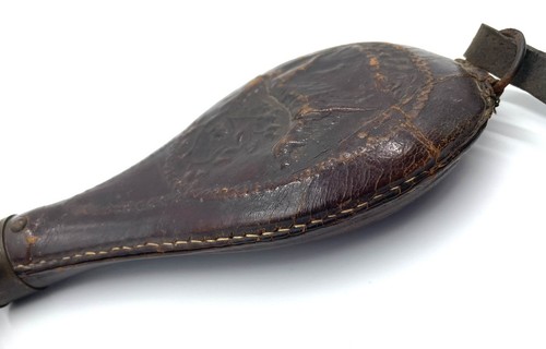 Rare Antique 1860’s Civil War AM Flask & Cap Co. Leather Black Powder ...