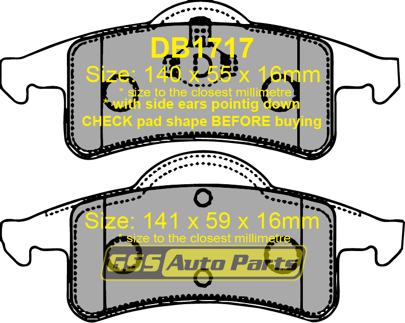 Ultima Rear Ceramic Brake Pads DB1717C DB1717 with side ears pointig ...