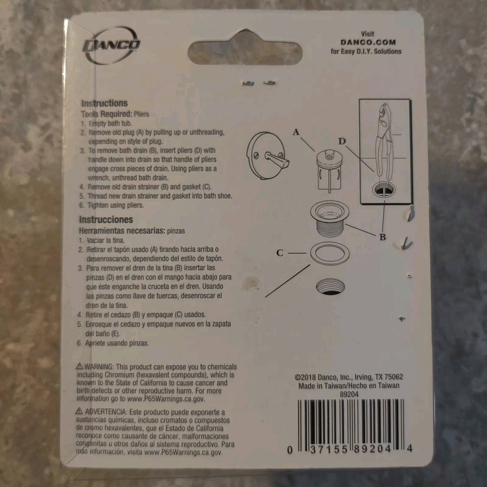 Danco Tub Drain Shoe Strainer 1 5/8" O.D. 16 Threads/Inch 89204 | eBay