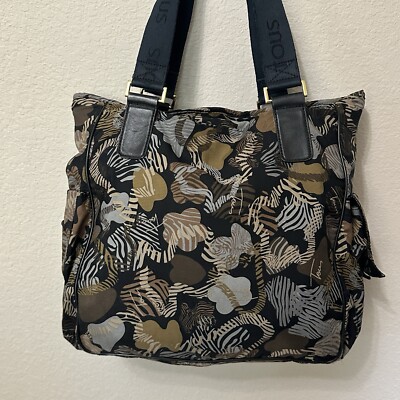 TOUS Bag Tote Shoulder Nylon Brown Multicolor All Over Striped Teddy ...