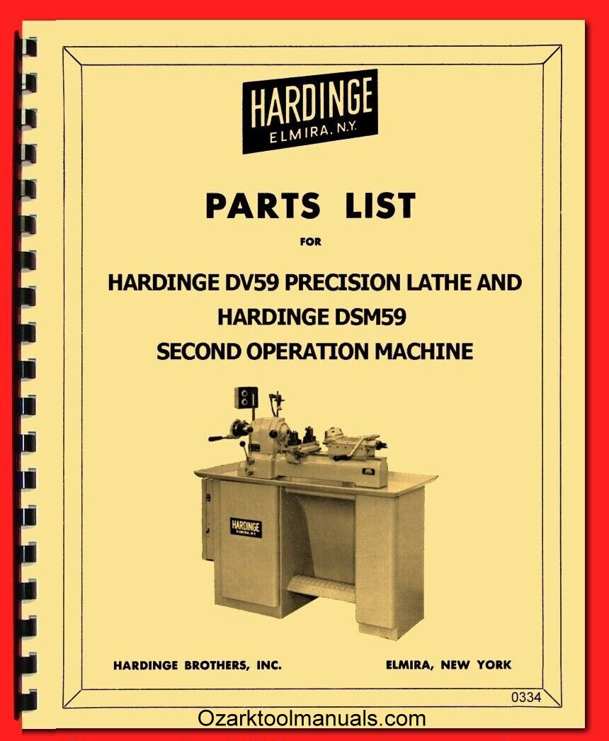 HARDINGE DV59 DSM59 Metal Lathe Parts Manual DV-59 DSM-59 0334 | eBay