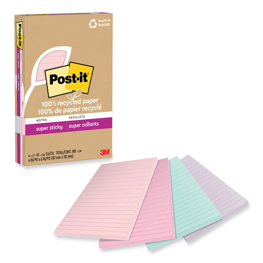 MMM 4621R4SSNRP 4" x 6" Super Sticky Notes - Wanderlust Pastels (4-Pads ...